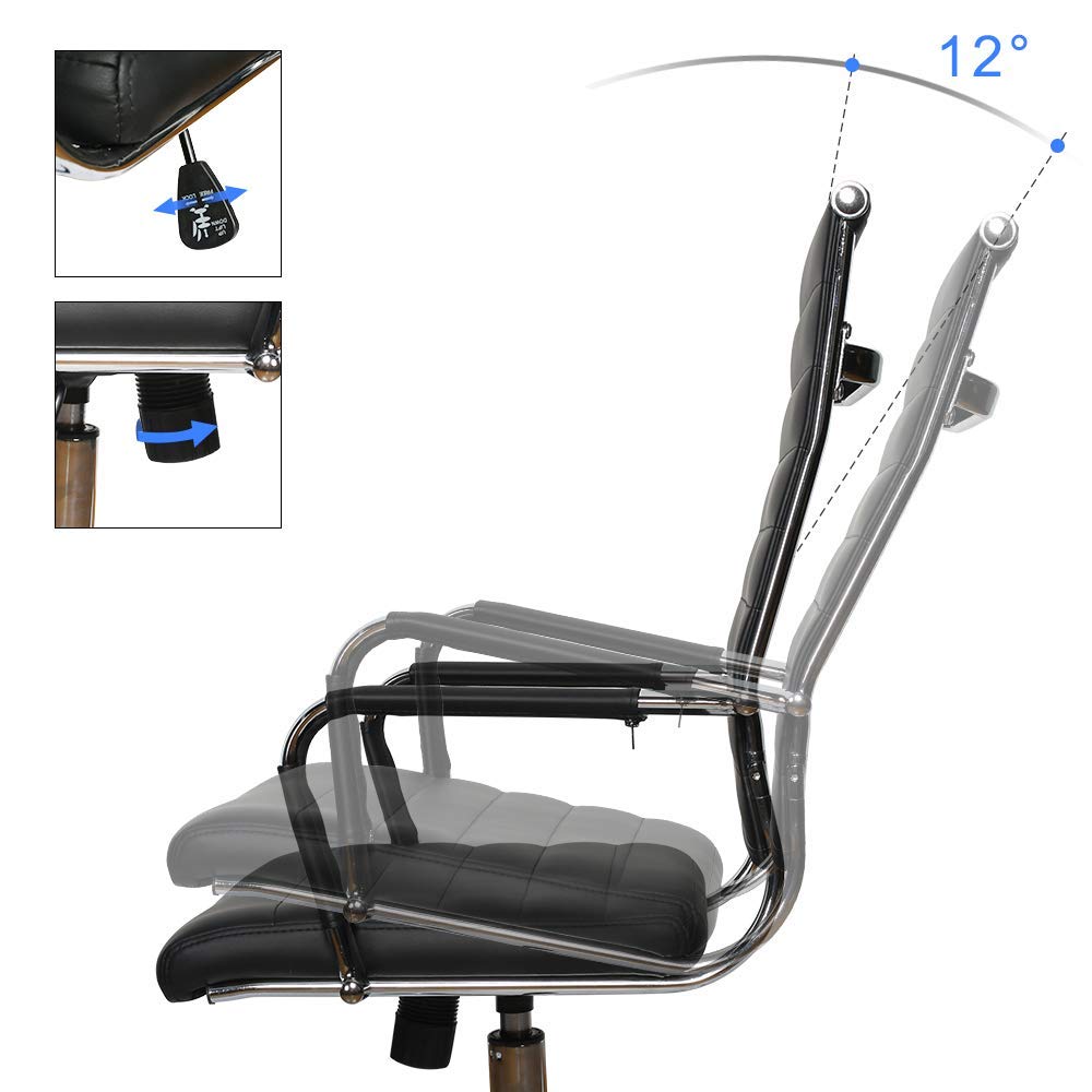eclife Ergonomic Office Desk Chair Adjustable RibbConference Chair High-Back 360 Swivel W/Armrest, Puresoft Upholstery, Executive Chair (Black)