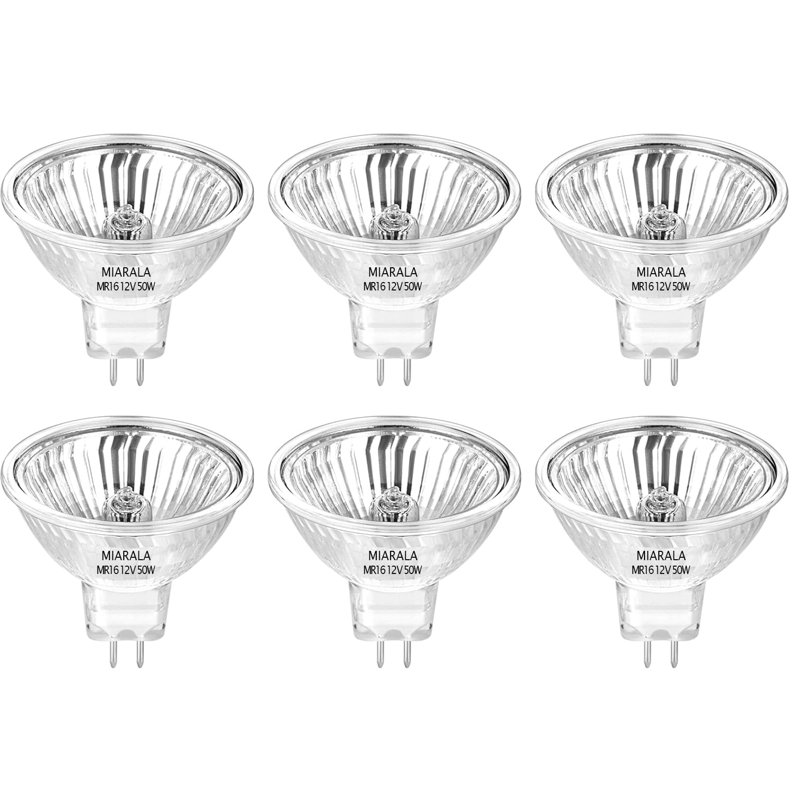 MIARALA MR16 Halogen Bulbs, MR16 Halogen Light Bulbs 50W 12V 2 Pin GU5.3 Base Dimmable, Halogen MR16 Bulbs with Clear Glass Cover, 6 Pack, Warm White, YX-MR16-GU5.3-US01