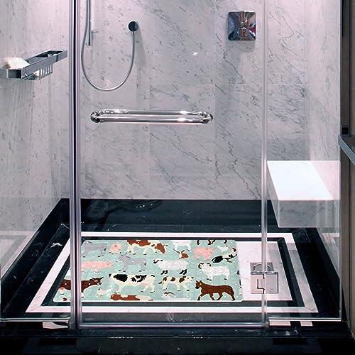 Non Slip Bathtub Mats with Suction Cups, Bath Tub Shower Mat for Bathroom, Machine Washable Bathroom Mats with Drain Holes(Farm Animals Pattern)