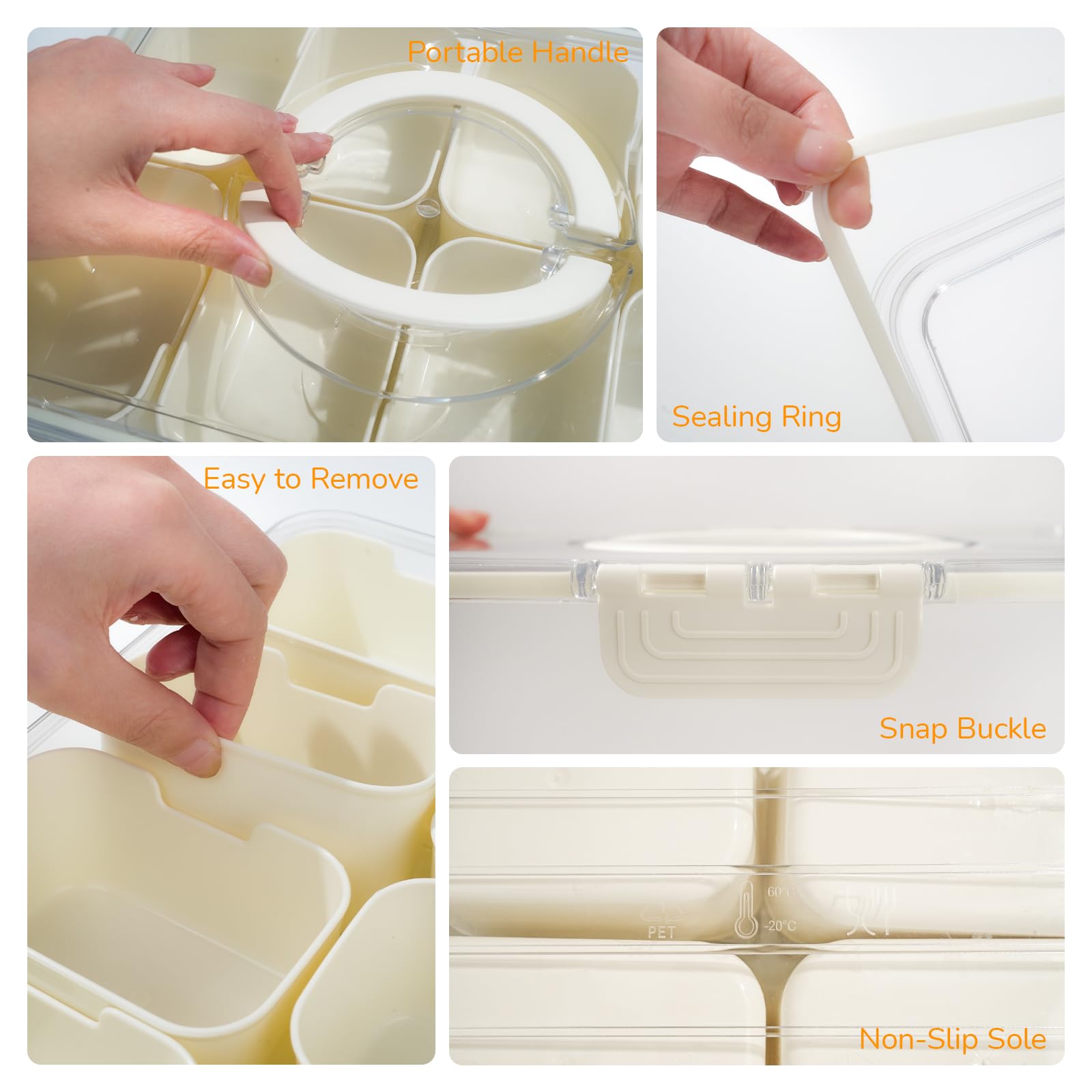 GTJ Snackle Box Divided Serving Tray with Lid Portable Snack Box Container Charcuterie Storage Organizer Snack Tray for Candy,Fruits,Nuts,Snacks(8 Compartments)