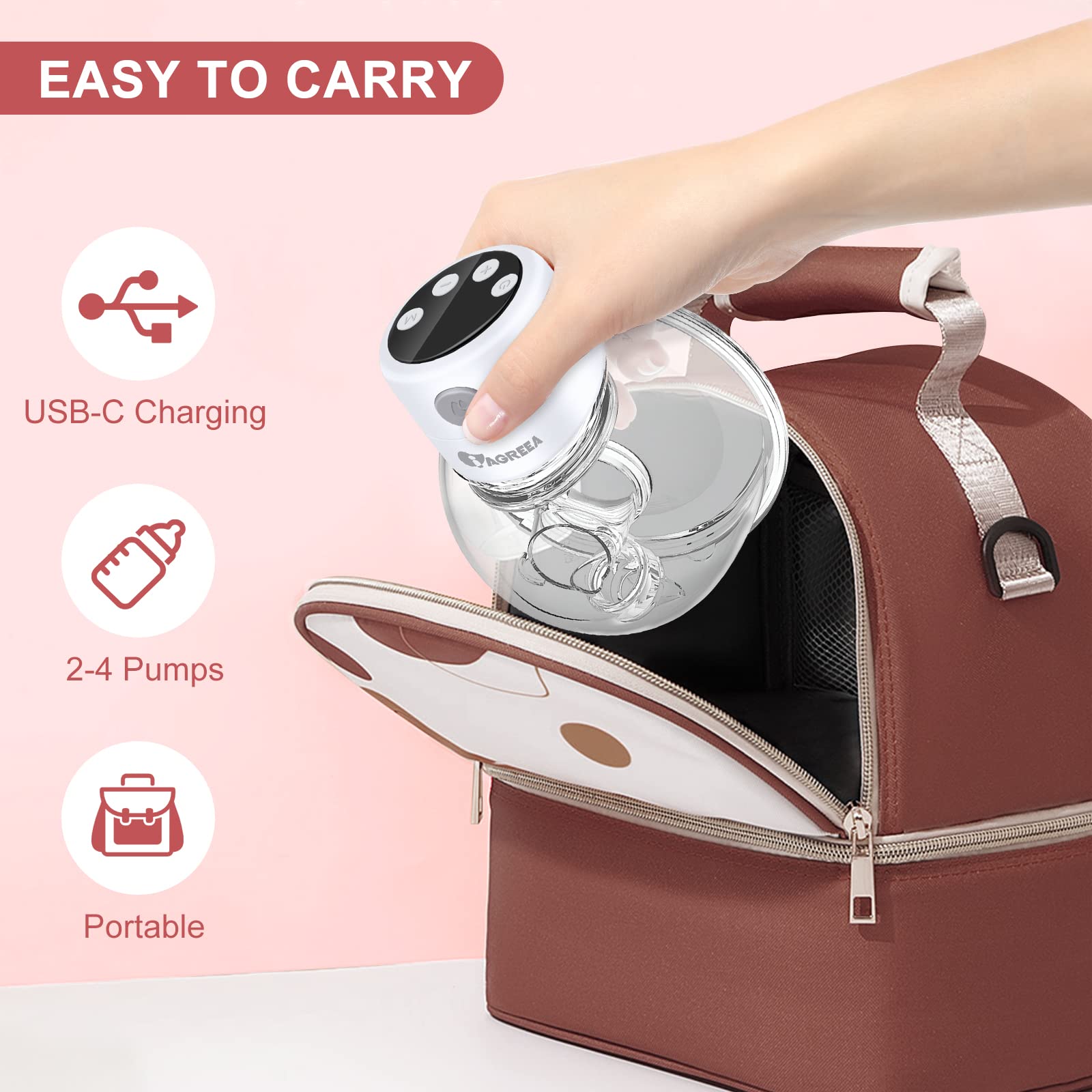 IAGREEA S12 Wearable Breast Pump Hands Free, 3 Modes & 12 Levels Wireless Electric Breast Pump, Memory Function, Low Noise & Painless Brestfeeding Pump, Portable Breast Pump with Massager, 24mm Flange