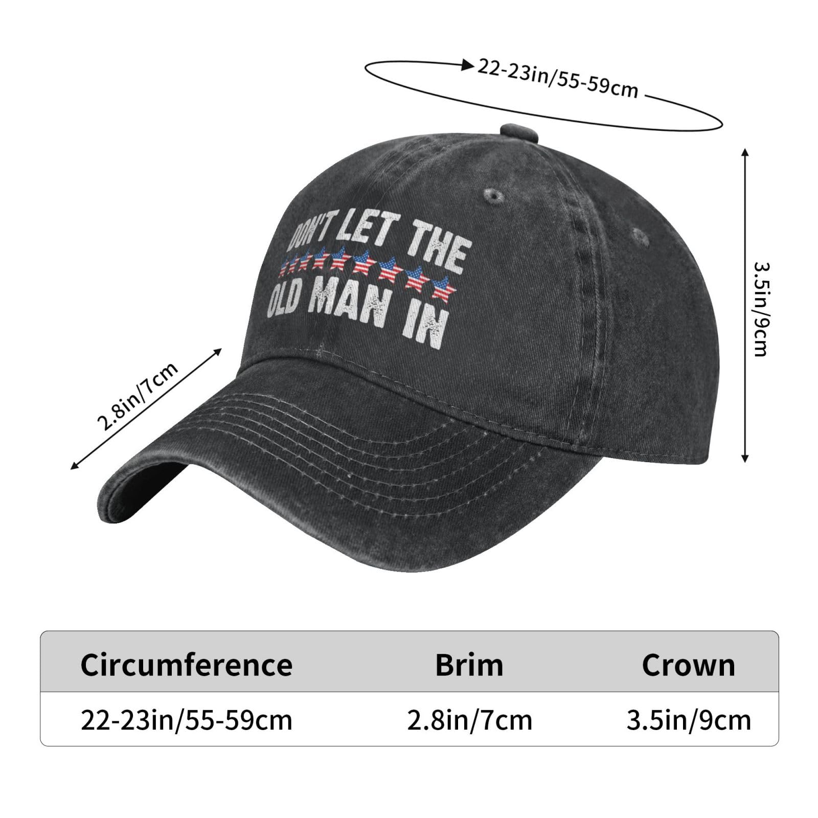 Generic Don't let The Old Man in Vintage American Flag Hat Vintage Washed Cap Adjustable Strap for Men Women t Shirt tee Shirts Flag, Black 1