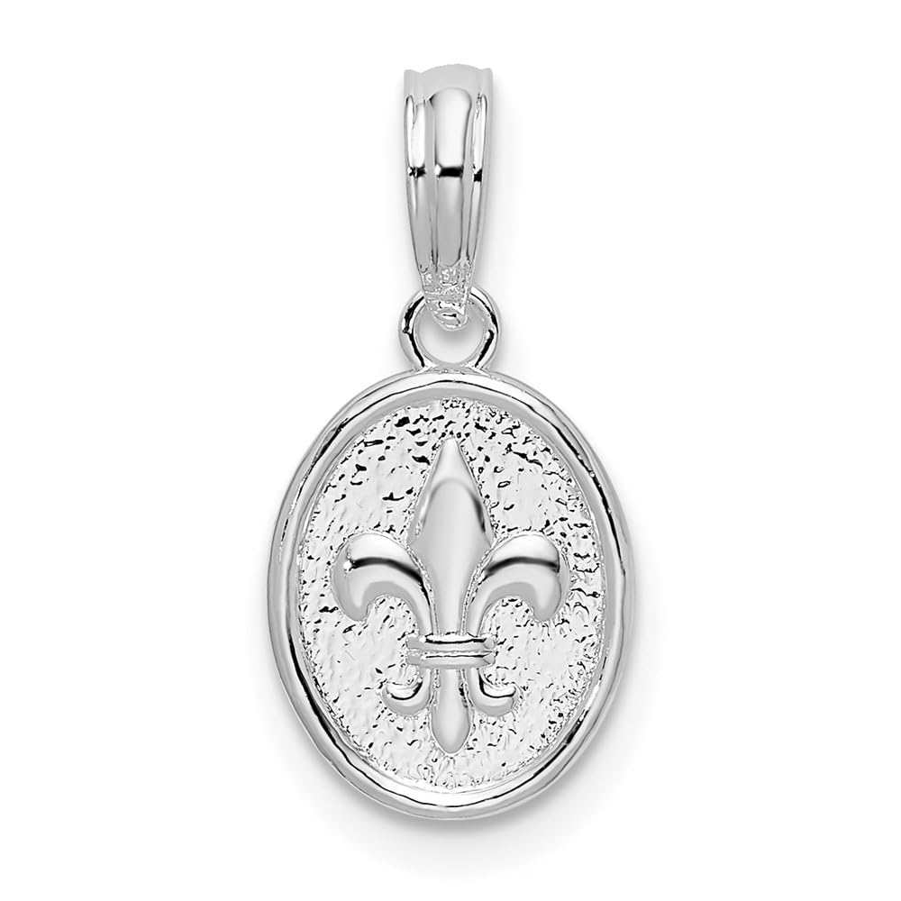 Diamond2Deal Sterling Silver Polished and Textured Fleur de Lis Small Oval Pendant