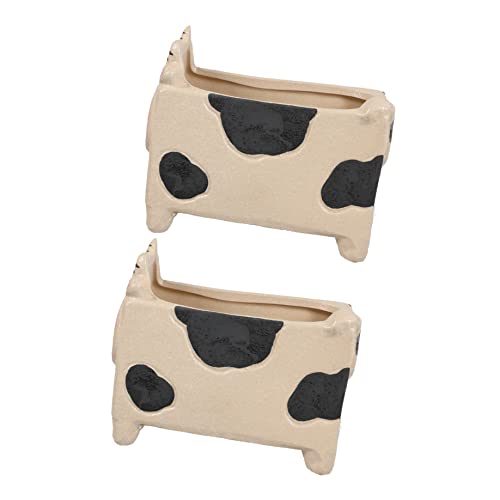 HANABASS 2pcs Decoration Animal Garden Pots Planters Zodiac Bonsai Lovely Indoor Plants Flower Cactus Gift Container Ox Center Plant Succulent Office Pot Cow Ceramic Home Year Cows Balcony
