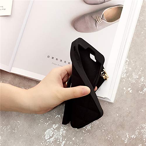 UnnFiko Wallet Case Compatible with iPhone 6 / iPhone 6s, Pretty Luxury Bag Design, Purse Flip Card Pouch Cover Soft Silicone Case with Hand Holder Long Shoulder Strap (Black, iPhone 6 / 6s)