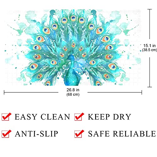 Shower Mat Non Slip Peacock Bathtub Mats for Kids Shower Bath Mat for Bathroom Tub 15.1x26.8 Inch, Machine Washable