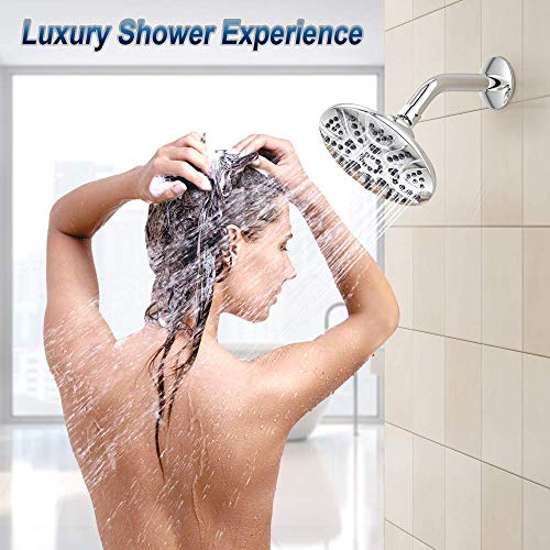 HOPOPRO High Pressure Shower Head with 5 Functions, 6 Inch Fixed Shower Head High Flow Rain Shower Head for Luxury Shower Experience