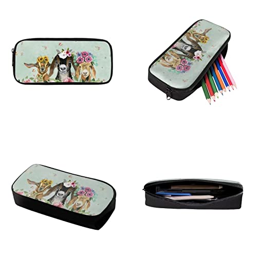 PCSJRKG Goat Hibiscus Flowers 3Pcs Girl Backpack Sets, Leightweight Durable Schoolbag with Lunch Bag and Pencil Bag, Elementary Students Daypack Primary Schoolbag for School