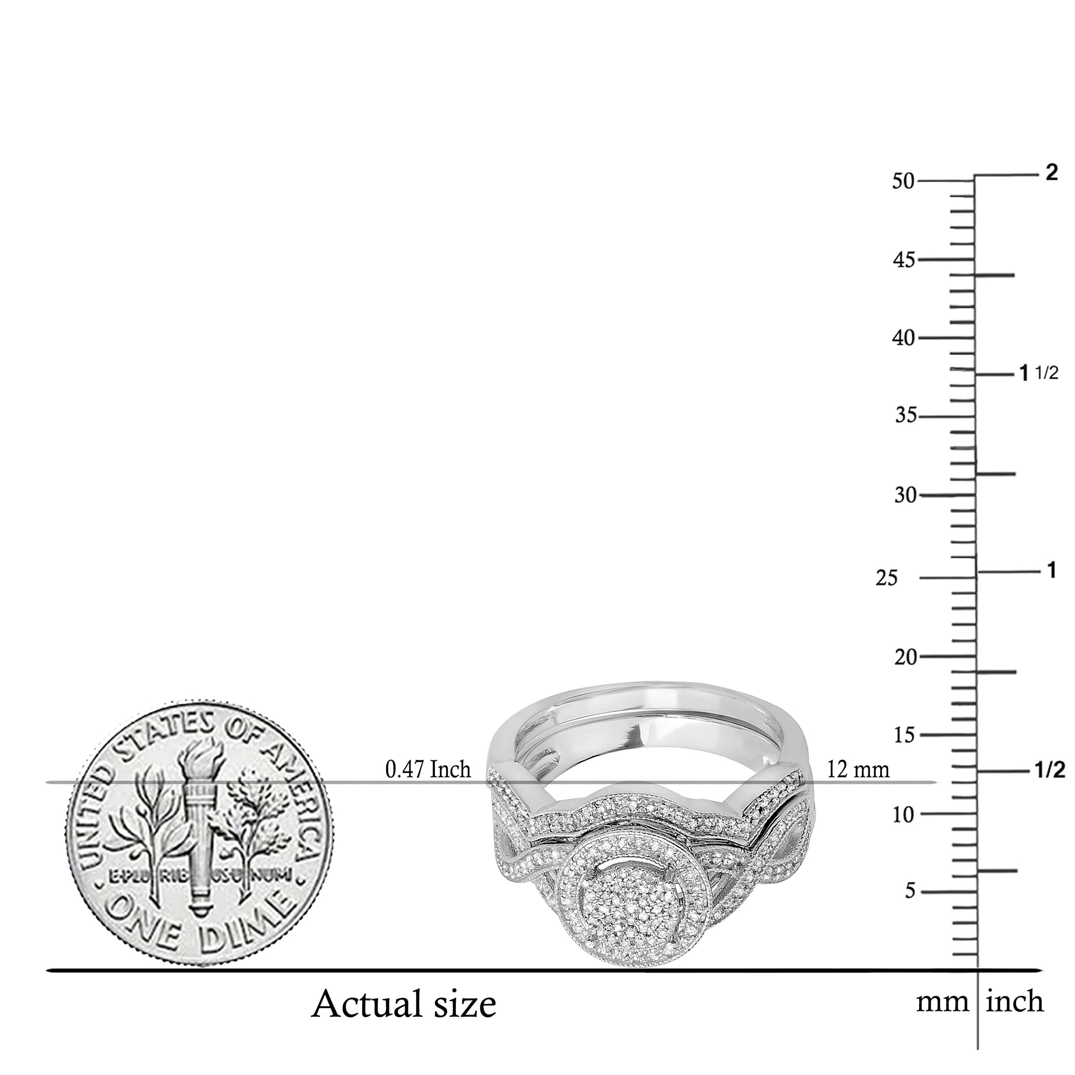 Dazzlingrock Collection Round White Diamond Twisted Swirl Engagement Ring Set for Women (0.51 ctw, Color I-J, Clarity I2-I3) in 925 Sterling Silver Size 6