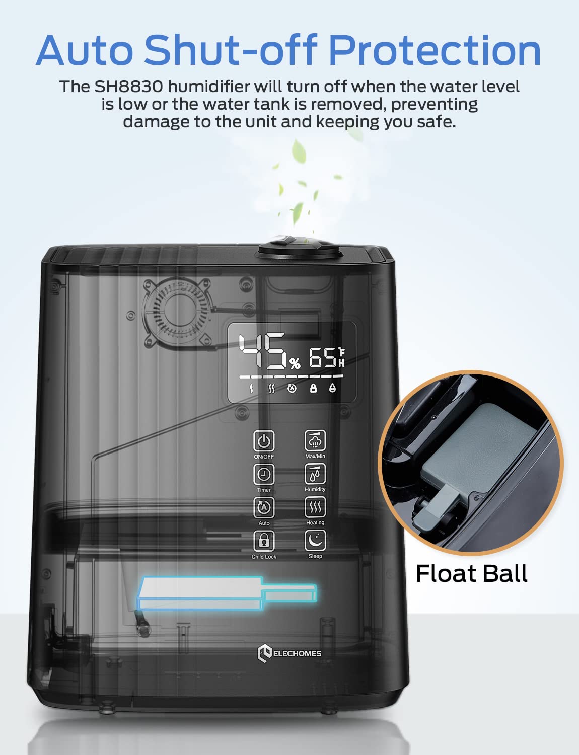 Elechomes SH8830 Humidifier, 6.5L(1.72Gal) Top Fill Warm and Cool Mist Humidifiers for Bedroom with Remote Control, 700 ml/h Max, Auto & Sleep Mode, 360° Nozzle, Auto Shut-Off