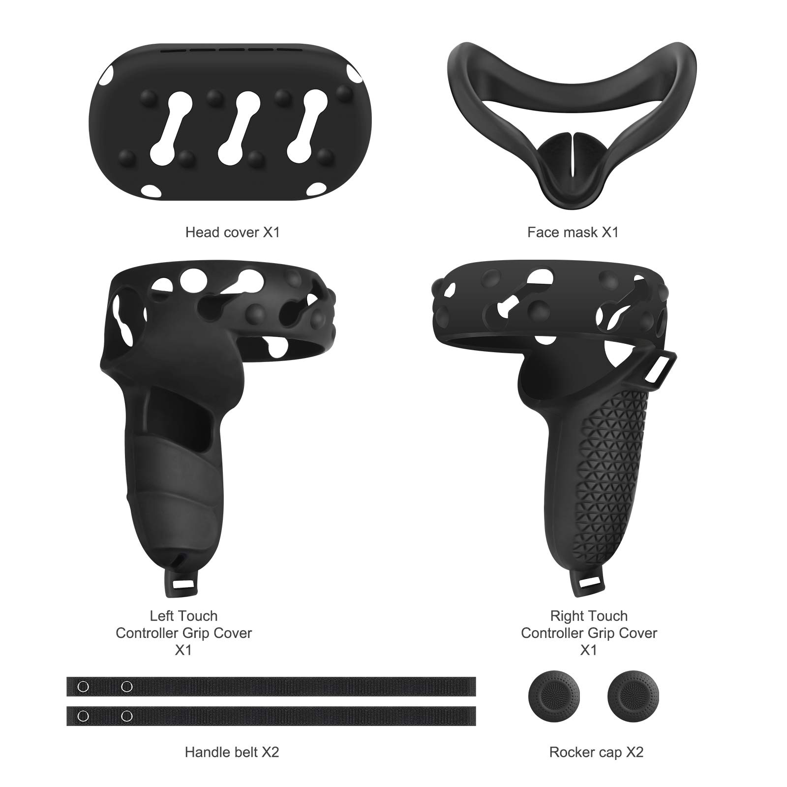 Esimen Grip Cover Face Silicone Cover for Oculus Quest 2 VR Shell Set, Premium Silicone Protective Accessories Anti-Throw Sweatproof Anti-Fall – 4 Pack (Black)