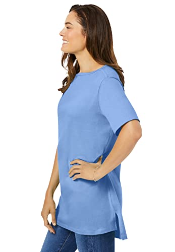 Woman Within Women's Plus Size Perfect Short-Sleeve Boatneck Tunic - 2X, Pink