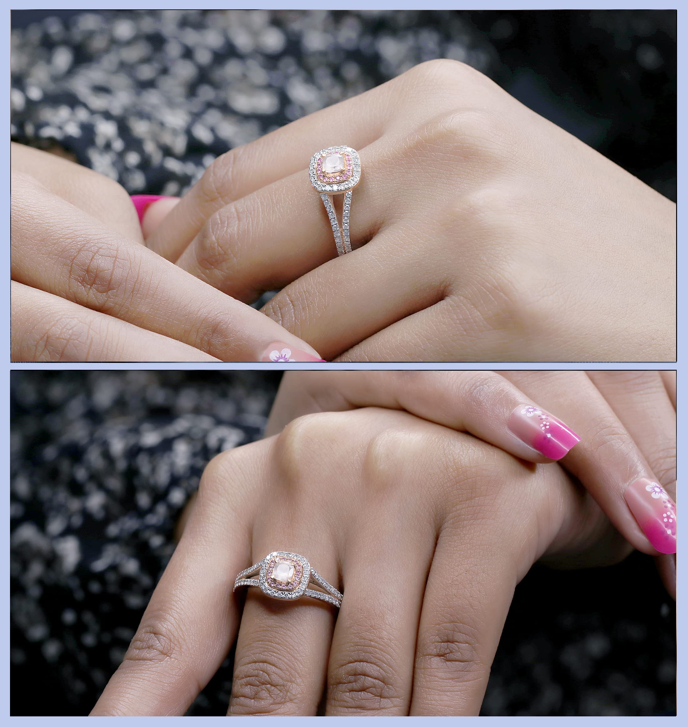 Dazzlingrock Collection 14K Cushion Morganite & Round Pink Sapphire & Diamond Bridal Engagement Ring, Rose Gold, Size 8.5