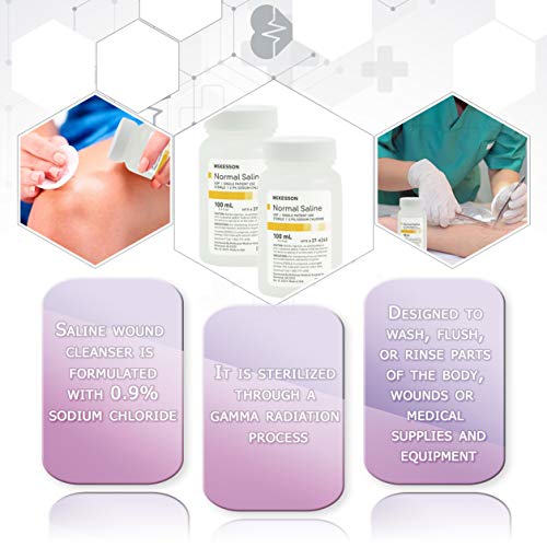 Normal Saline 100 mL. 0.9% Sodium Chloride. Case of 48 Irrigation Solutions for Irrigation of Devices. Sterile Wound Care Solution Bottle. DO NOT Ship to California