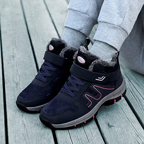FASDNENDYS Women Snow Boots Couple Models Women's Middle Aged and Elderly Hook Loop Plus Velvet Dancing Shoes Women Blue