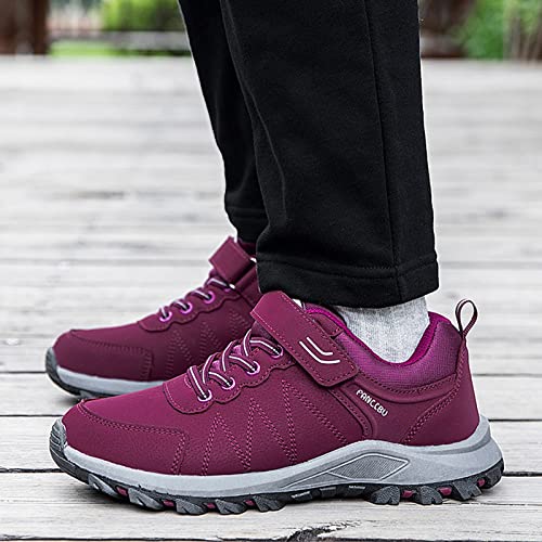 FASDNENDYS Women's Simple and Fashionable Round Head Water Proof Lightweight Breathable Soft Bottom Leather Working Shoe Purple