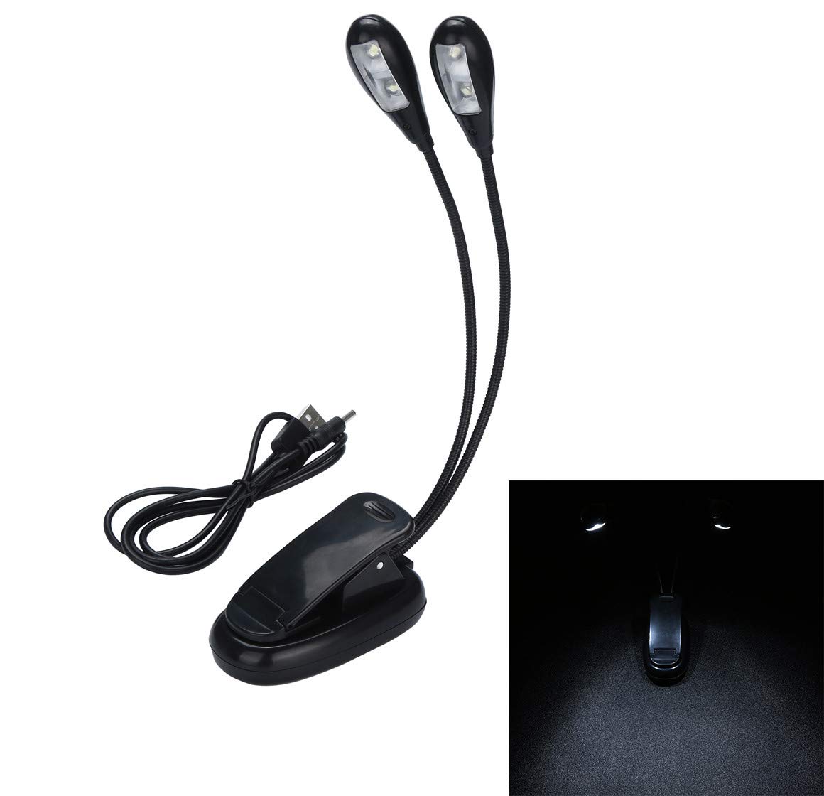 Toxz Mini Portable LED Double Arms Desk Table Lamp with Clip,Battery/USB Powered,Reading Light,Adjustable Brightness,Protect Eyes