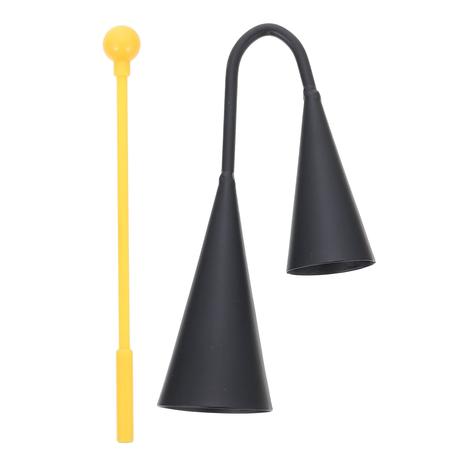 Generic 1 Set Agogo Bell Two Tone Metal Double Bell Cowbell Traditional Latin Percussion Musical Instrument with Mallet for Classroom Birthday Black S