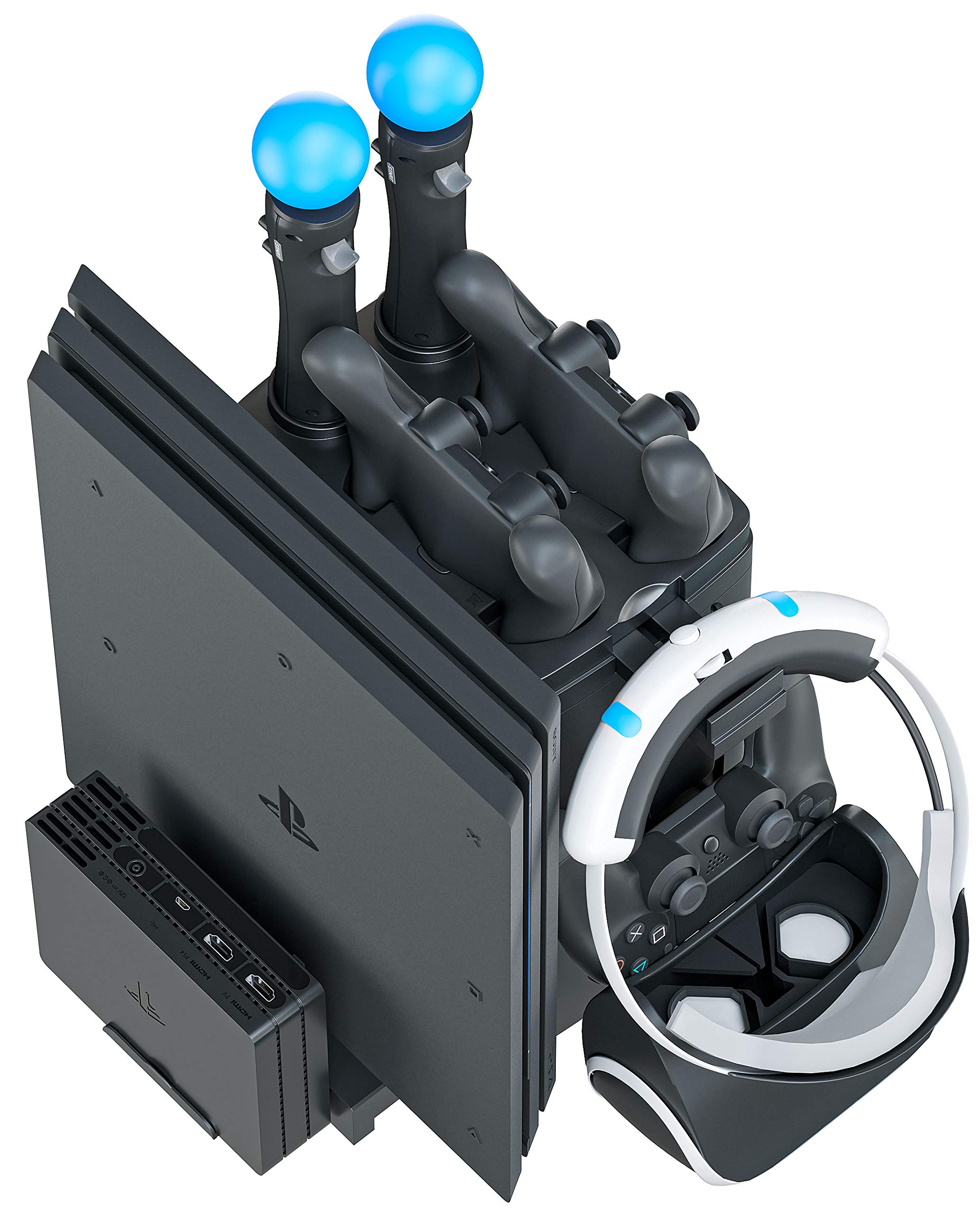 Skywin- Charging Station Compatible with PS4 VR Headset, PSVR Charging Station Stand with Game Disc Rack, Headset and Console Stand, Cooling Fan, Controller Charger and USB Hub - Multipurpose VR Stand