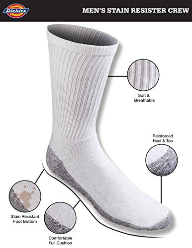 Dickies Men's All-Purpose Work Crew Socks (6/12, Stain Resist White (6 Pairs), Large