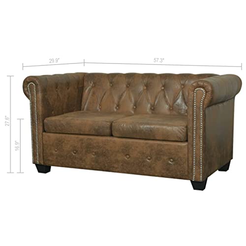 KTHLBRH Chesterfield Sofa 2-Seater,Comfy Sectional Sofa, Sectional Sofa Furniture for Living Room Lounge, Minimalist Style Comfy Sofa Couch for Bedroom,Office Brown Faux Leather