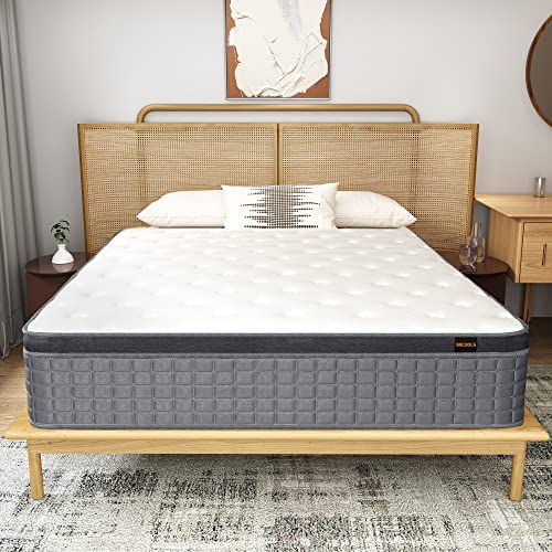 MICOOLS Queen Mattress,10 inch Hybrid Mattress in a Box Memory Foam Breathable Comfortable,Motion Isolation Individually Wrapped Coils,Euro Top Medium Firm Queen Size Mattress