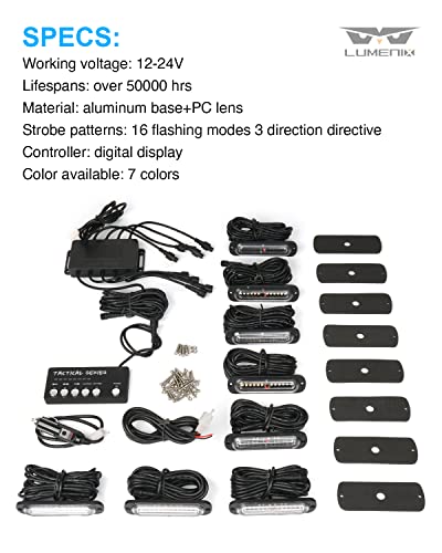 LUMENIX White Green LED Surface Mount Strobe Flashing Lights Kit w/Control Box, 8PCS Grille Side Marker Emergency Warning Caution Light for Vehicles Trucks SUV Cars Vans (Ultra Slim Sync Feature)