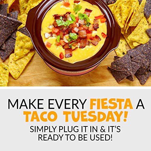 Nostalgia Taco Tuesday Two Mini Fiesta Dippers, 0.65 Qt. Capacity, Includes Lid, Perfect For Queso, Chili, Beans, Chicken, Beef, Red/Green