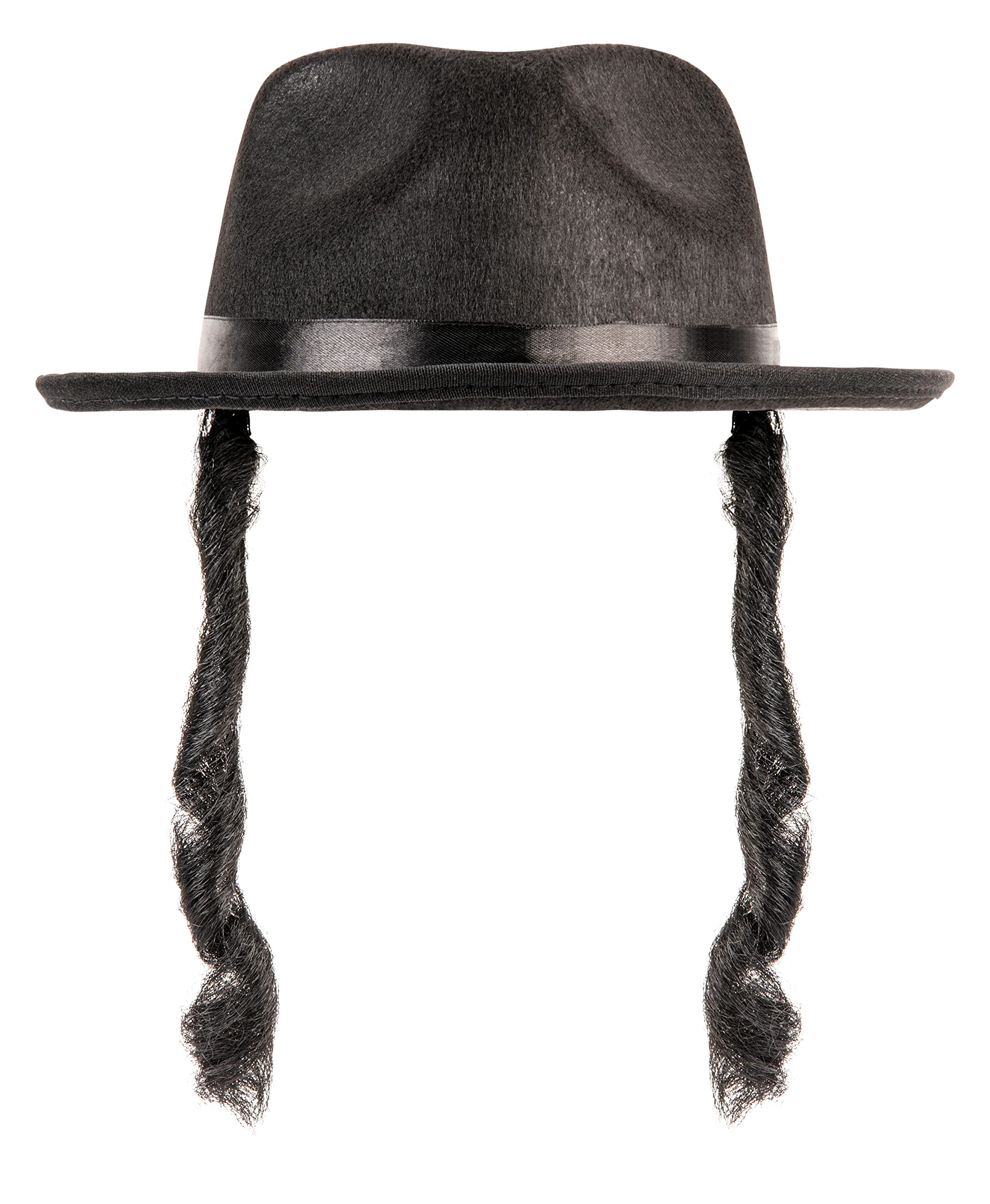 Dress Up America Jewish Rabbi Hat for Adults - Black Costume Fedora with Side Locks - One Size Fits Most