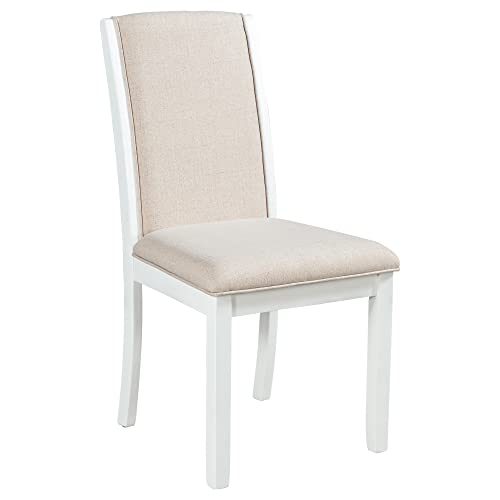 LUMISOL Upholstered Dining Chairs Set of 4, High Back Padded Dining Chairs with Solid Wood Legs, Modern Linen Fabric Kitchen Chairs (White + Beige)