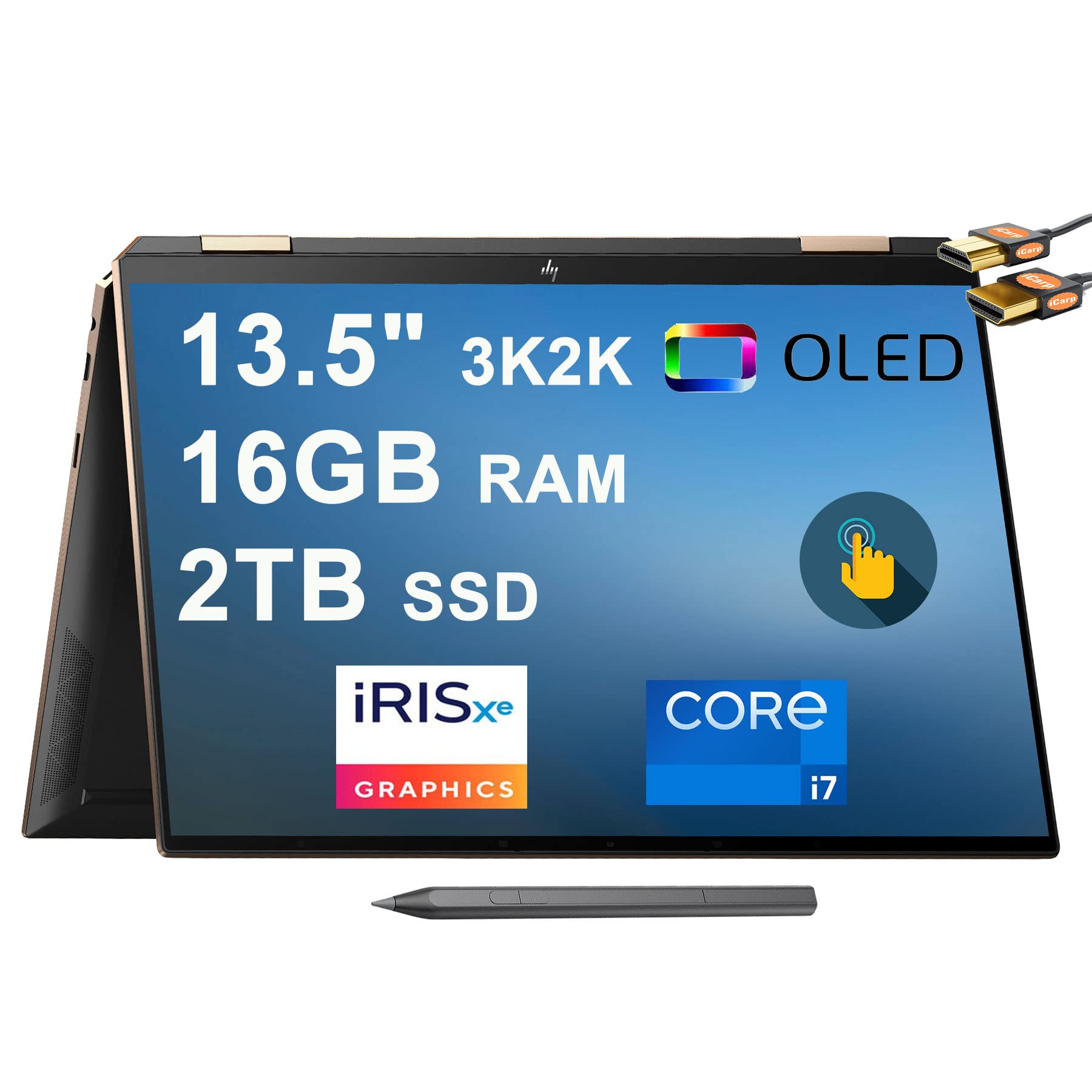 HP Spectre X360 14 2-in-1 Laptop 13.5" 3K2K UHD OLED Touchscreen 11th Gen Intel Quad-Core i7-1195G7 16GB RAM 2TB SSD Backlit Fingerprint Thunderbolt Pen Win11(Renewed)