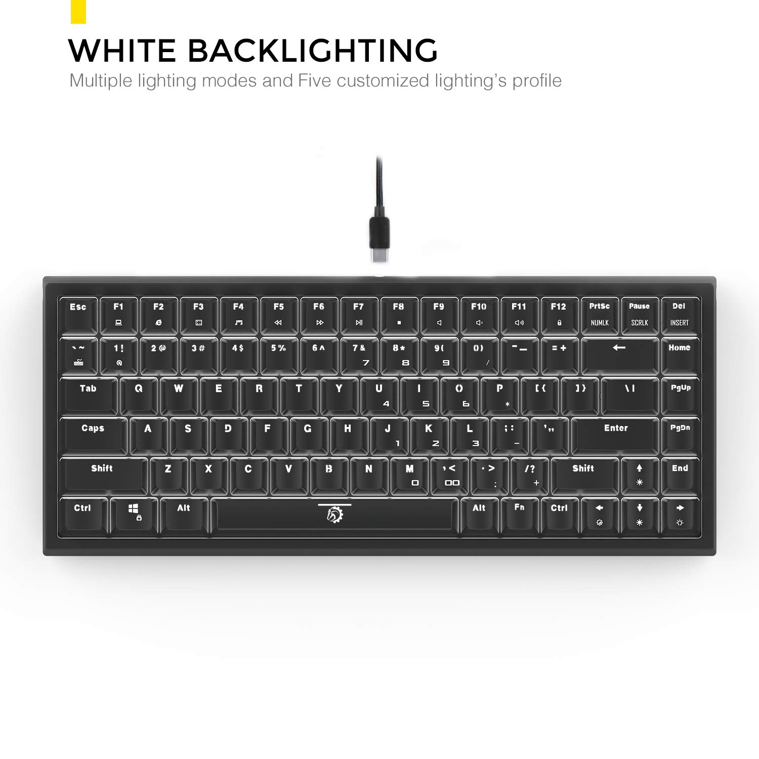 DREVO Gramr 84 Key 75% TKL Mechanical Gaming Keyboard with White LED Backlight USB Wired Keyboard Outemu Red Switch, Black。
