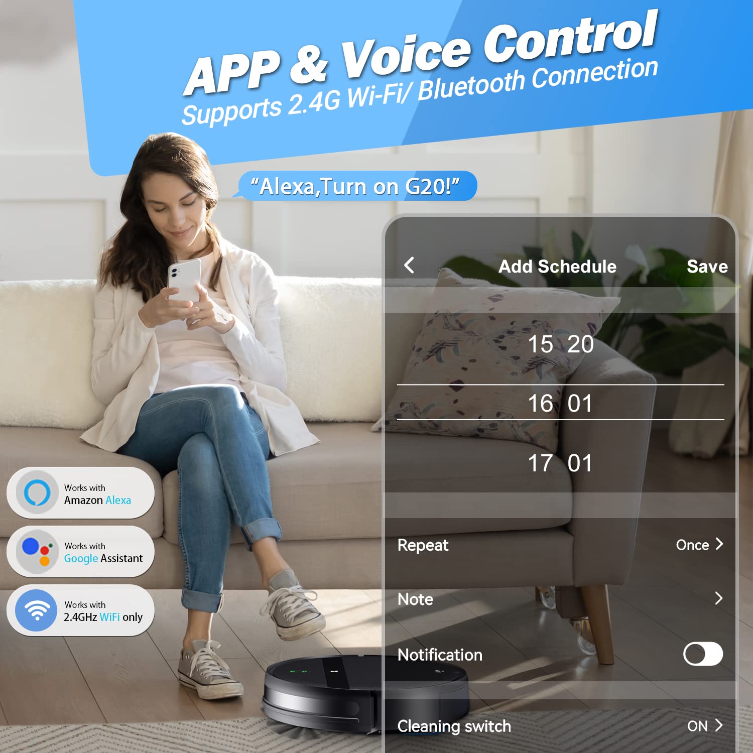 Kilgone Robot Vacuum Cleaner, App/Voice Control, Robot Vacuum and Mop Combo 2 in 1, Automatic Recharge Robotic Vacuum, Long Runtime, Self-Charging, Cleans Carpets, Hard Floors & Pet Hair Efficiently
