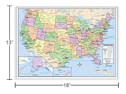 US and World Desk Map (13" x 18" Laminated) for Students, Home or Classroom Use by Lighthouse Geographics