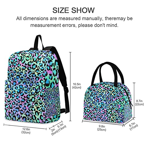 Moudou Leopard School Backpack with Lunch Bag Student Bookbag Travel Daypack for Teen Boys Girls