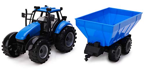 Toyland® Friction Powered Farm Tractor with Trailer - Childrens Farm Toys (Blue Tractor & Trailer)