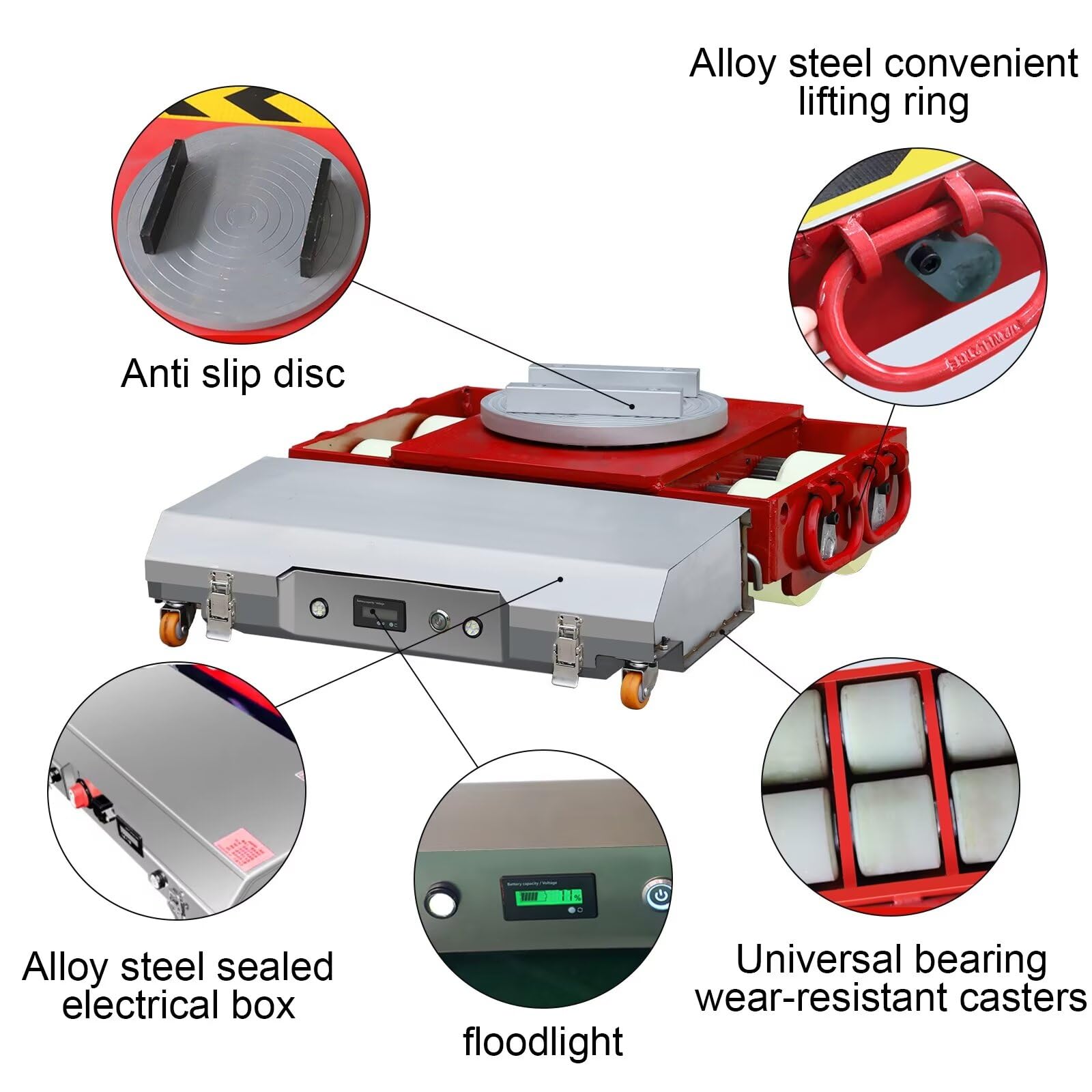 Heavy Duty 30 Ton Electric Machine Dolly Skate, Large Machinery Equipment Transporter, 360° Rotating Wireless Remote Control Machinery Skates Tank Transporter
