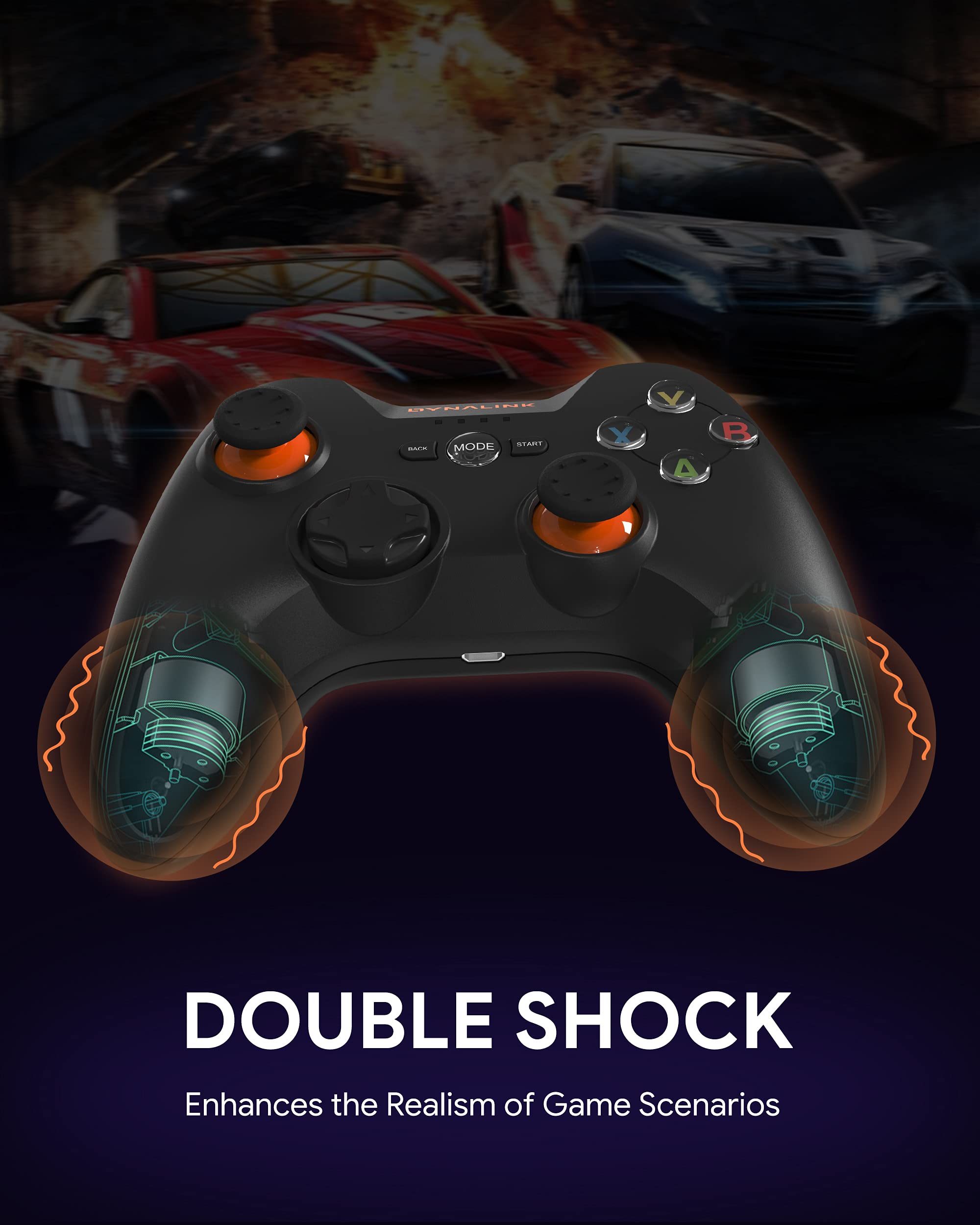 Dynalink Gamepad for Android Wireless Gaming Controller with Motion Control and Double Vibration Shock, Compatible with Android Device