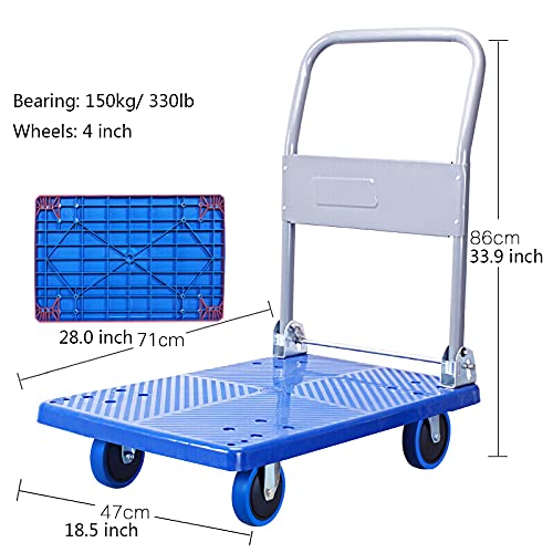 Generic Platform Trucks Foldable Platform Truck Plastic Deck Push Cart Metal Handle Hand Trolley for Moving Transport Silent Wheels Fit Outdoor and Indoor Platform Cart, Medium