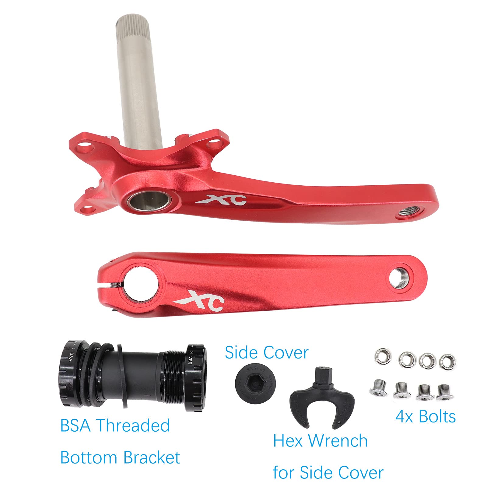 DJC Bike Crankset 104BCD with Bottom Bracket for MTB 1x Speed Crank Set Mountain Bike Black Red Color (Red)