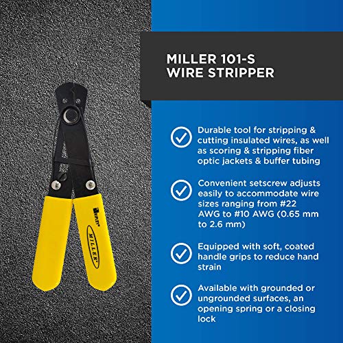 Miller 101-S Adjustable Wire Stripper for Working Technicians, Electricians, and Installers, Grounded