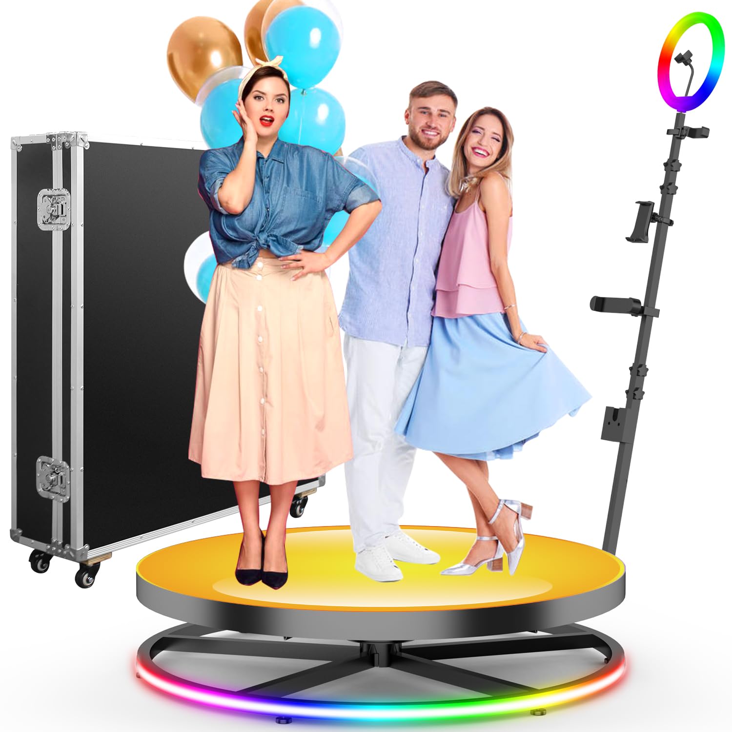 Ecoatm 360 Photo Booth Machine for Parties with Ring Light Selfie Holders Remote Control Automatic Slow Motion 360 Camera Booth for Cheristmas Wedding 80cm 31.5 inch with Flight Case