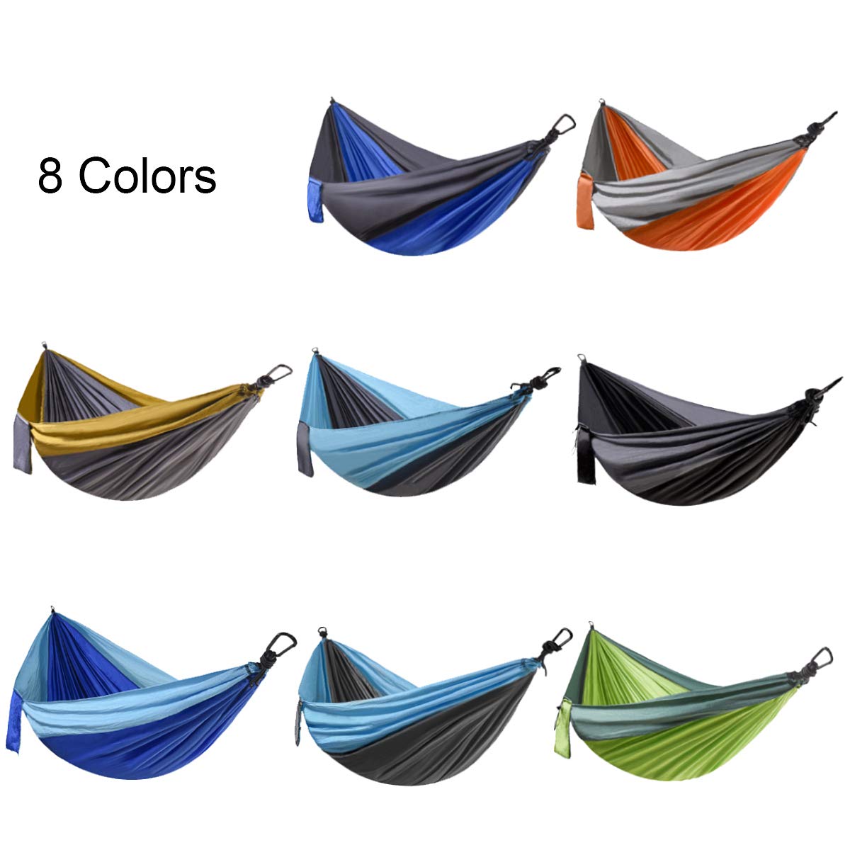 Double & Single Camping Hammock Lightweight Portable Parachute Nylon Hammock Set for Indoor and Outdoor (Full,Orange/Light Grey)