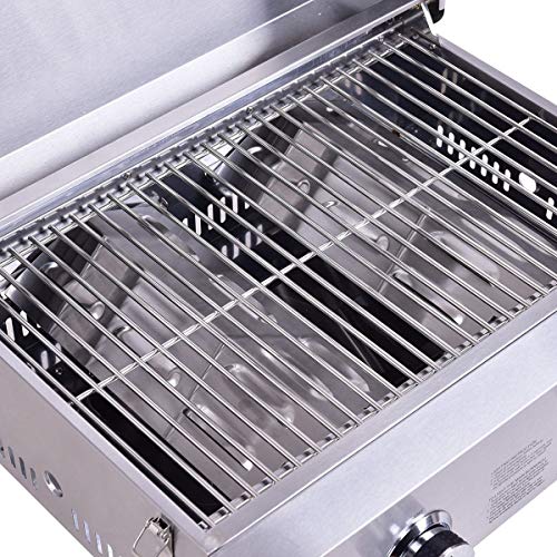 Outdoor Kitchen Camping Backyard Cooking 2 Burner Portable Durable Stainless Steel BBQ Barbecue Picnic Silver Table Top Grill Foldable Leg Lockable Lid Built-In Thermometer Easy Storage Transport