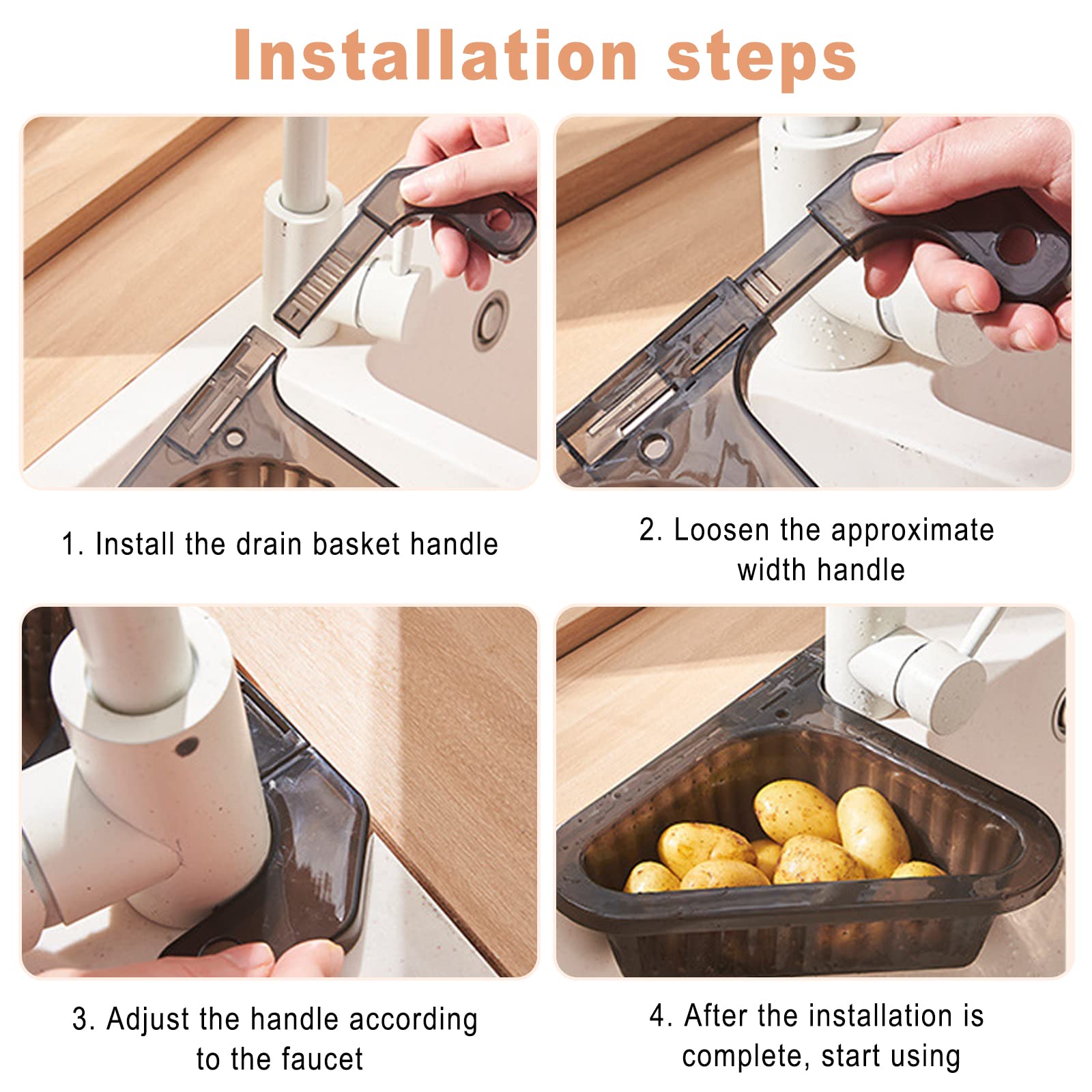 Kitchen Sink Drain Basket, Swan Basket Strainer Pack-3, Adjustable Kitchen Triangle Sink Filter with Sticky Hook and Cleaning Sponges Set of 3,for Kitchen Sink Faucet Hangs