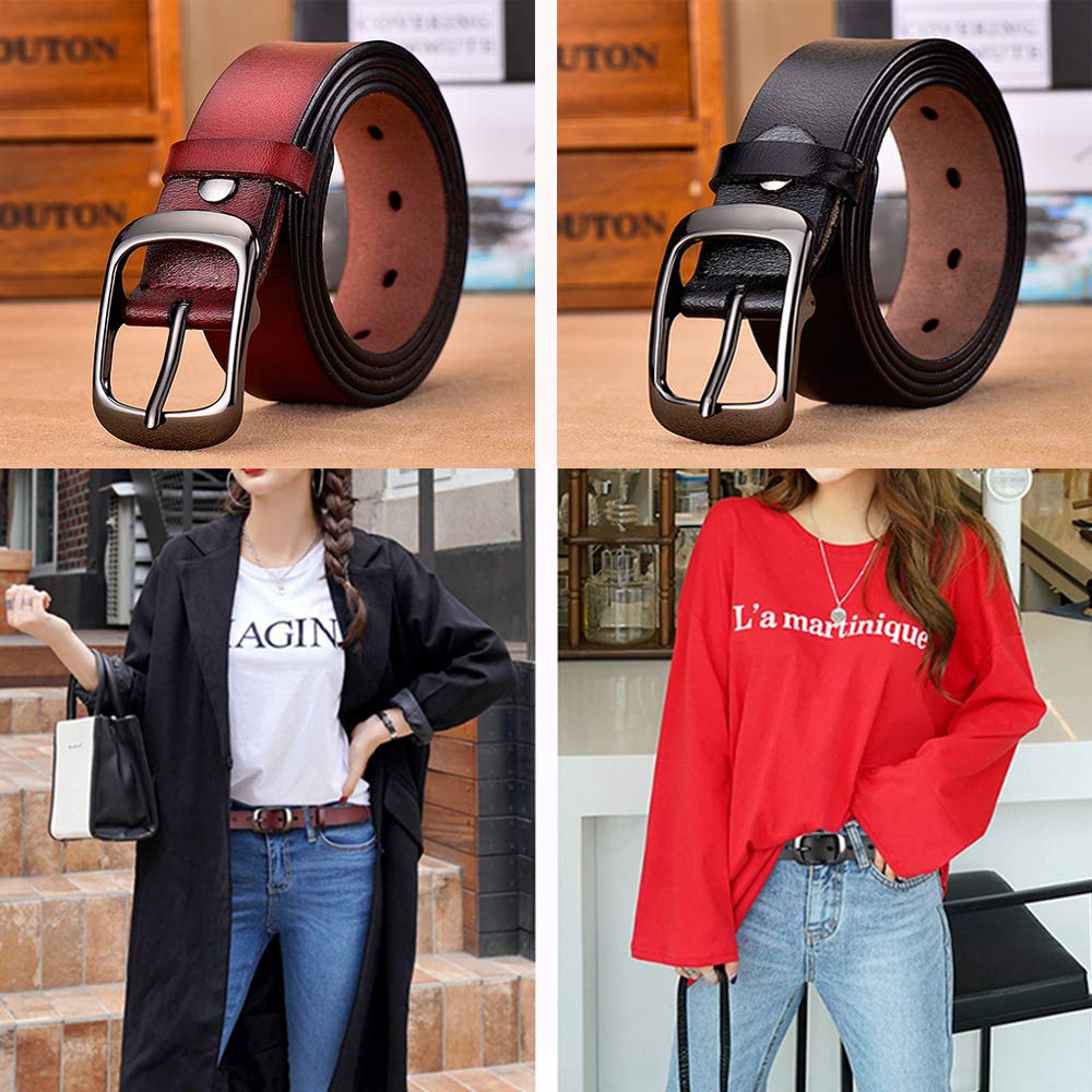 ESPOFY Women's Belt Genuine Leather Belt with Single Prong Alloy Buckle Black 43inch (110cm)