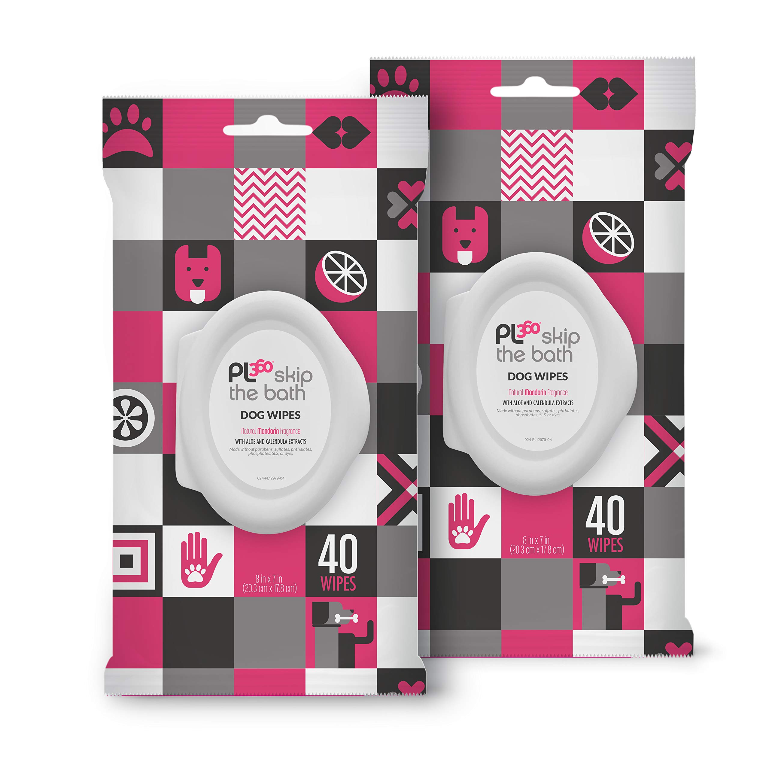 PL360 Dog Grooming Wipes for Cleansing & Deodorizing | Pet Wipes for Dogs, Cats, Puppies & Kittens | Mandarin Scent | Eco Friendly, Natural and Safe Ingredients | 80 Count