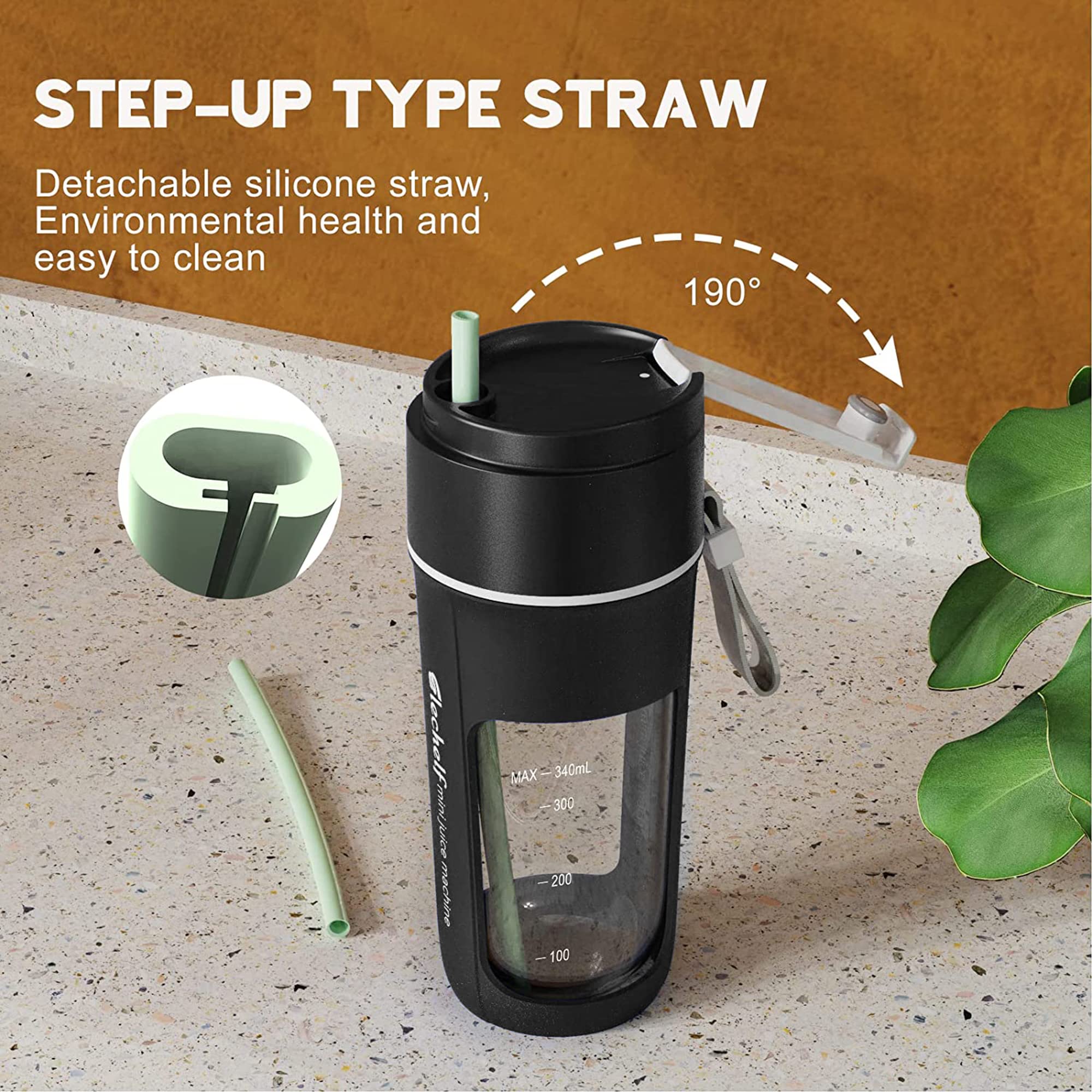 Elechelf Portable Blender, Mini Blender For Shakes and Smoothies, Personal Blender USB Rechargeable, Fresh Juice Blender With 8 Blades, 12oz Handheld Blender For Kichen Ice (Black)