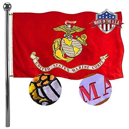 Jayus Embroidered US Marine Corps (USMC) Military Flags 3x5 Outdoor- 340D Heavy Duty Nylon Double Sided USMC Flag Banner with 2 Grommets