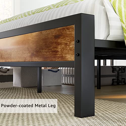 LUXOAK King Size Bed Frame, Platform Bed Frame with 2-Tier Storage Headboard and Charging Station/No Box Spring Needed/Noise Free/Industrial/Rustic Brown